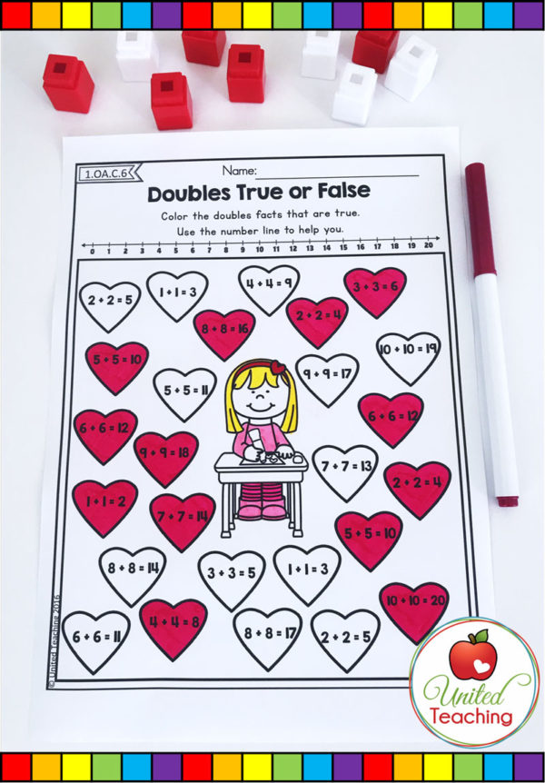 Valentine's Day Math and Literacy 1st Grade No Prep Activities
