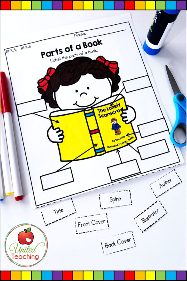 Parts of a Book Anchor Charts and Activities - United Teaching