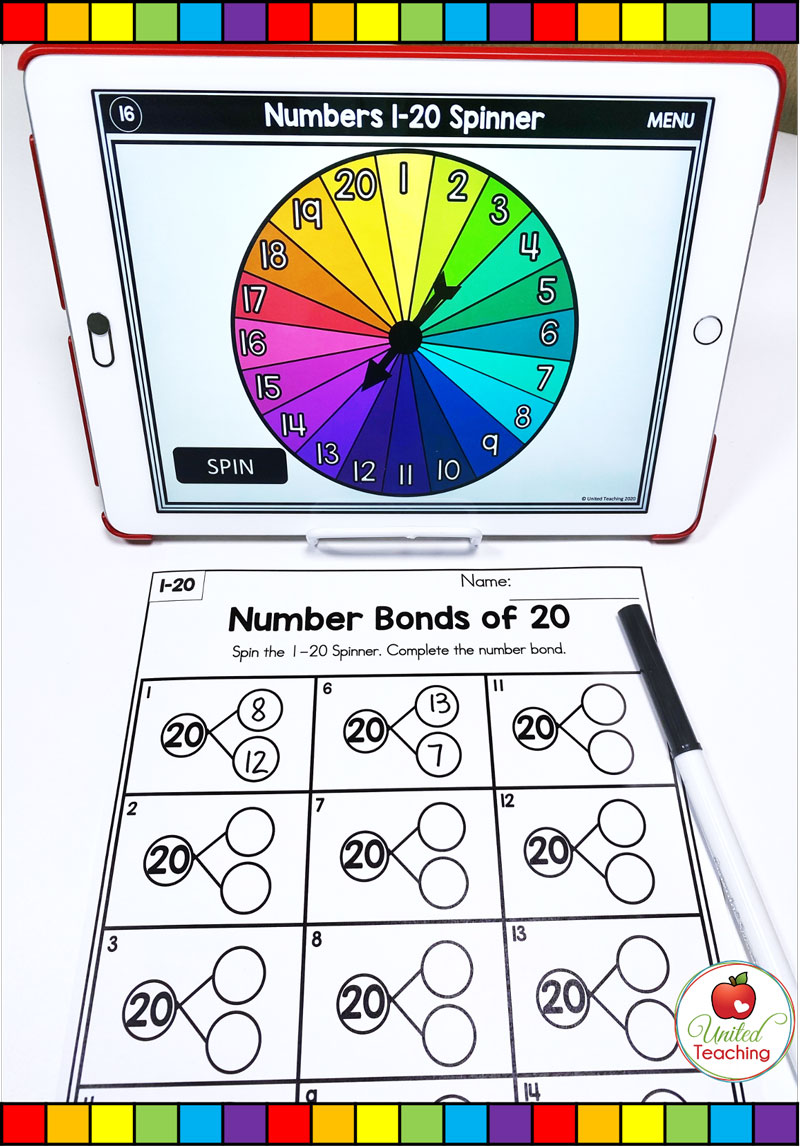 Numbers 1-100 Digital Spinner Math Activities Part 2 - United Teaching