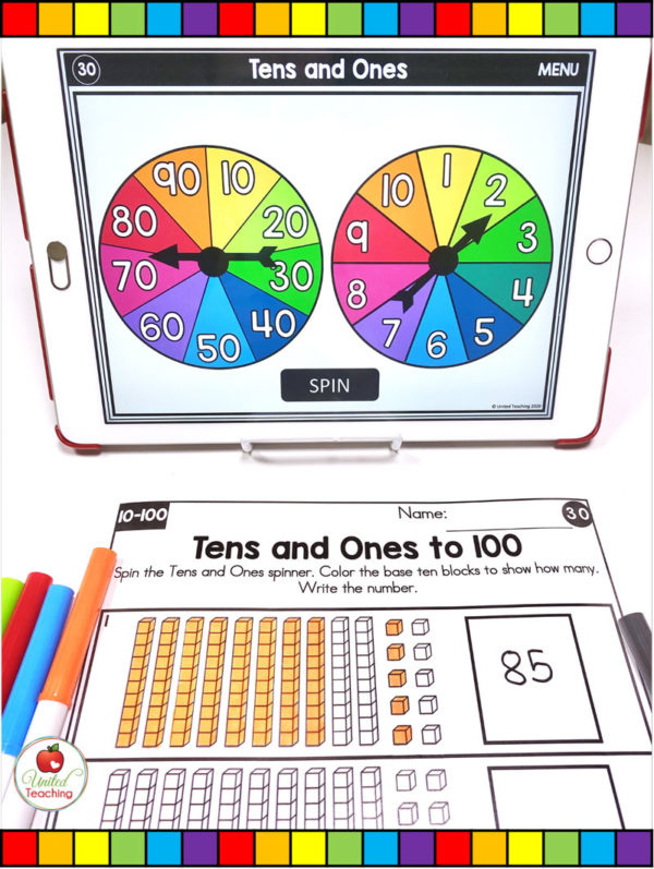 Numbers 1-100 Digital Spinner Math Activities Part 3 - United Teaching