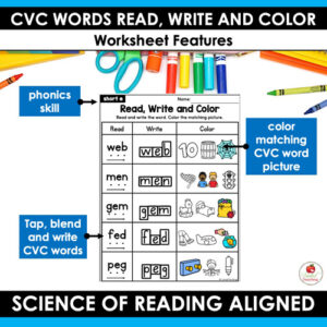 CVC Words Read Write and Color Worksheets - United Teaching