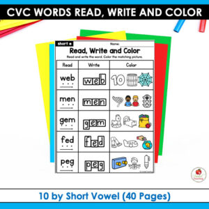 CVC Words Read Write and Color Worksheets - United Teaching
