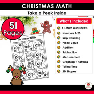 Christmas Math and Literacy Worksheets Kindergarten Bundle - United ...