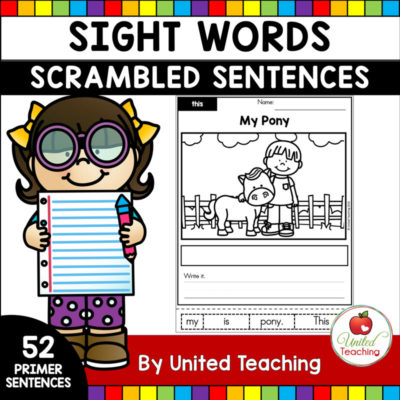 Sight Word Sentence Scramble (Primer) Worksheets - United Teaching