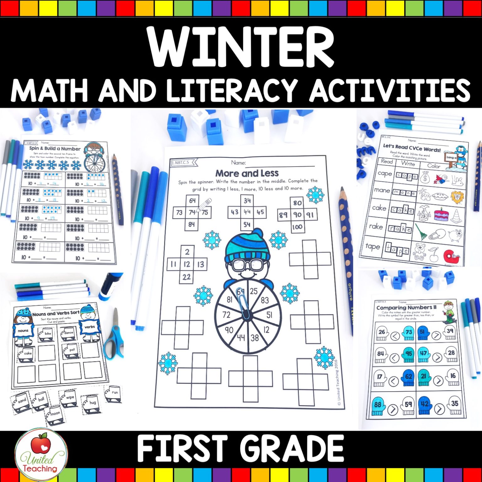 Winter Math and Literacy 1st Grade No Prep Activities