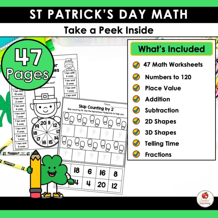 St. Patrick's Day Math Activities 1st Grade Packet - United Teaching