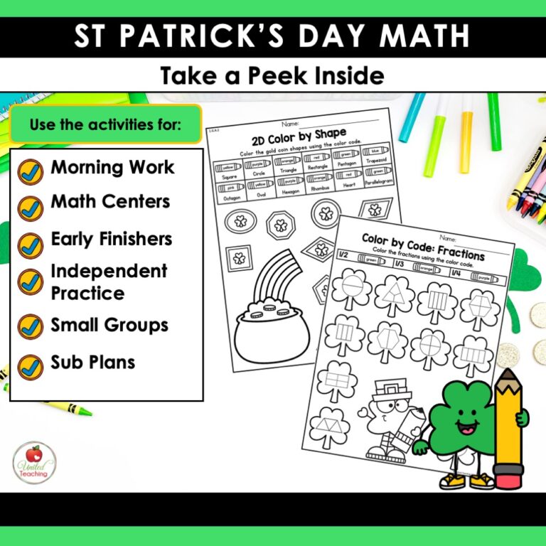 St. Patrick's Day Math Activities 1st Grade Packet - United Teaching