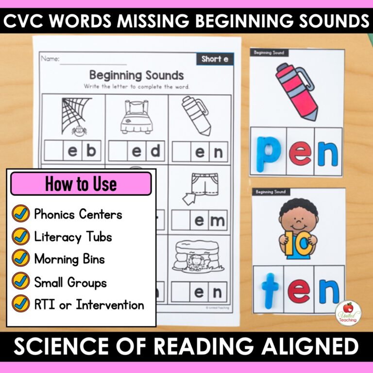 CVC Words Missing Beginning Sounds Task Cards - United Teaching