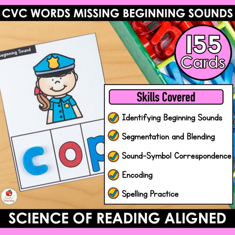 CVC Words Missing Beginning Sounds Task Cards - United Teaching