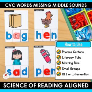 CVC Missing Middle Sounds Task Cards - United Teaching