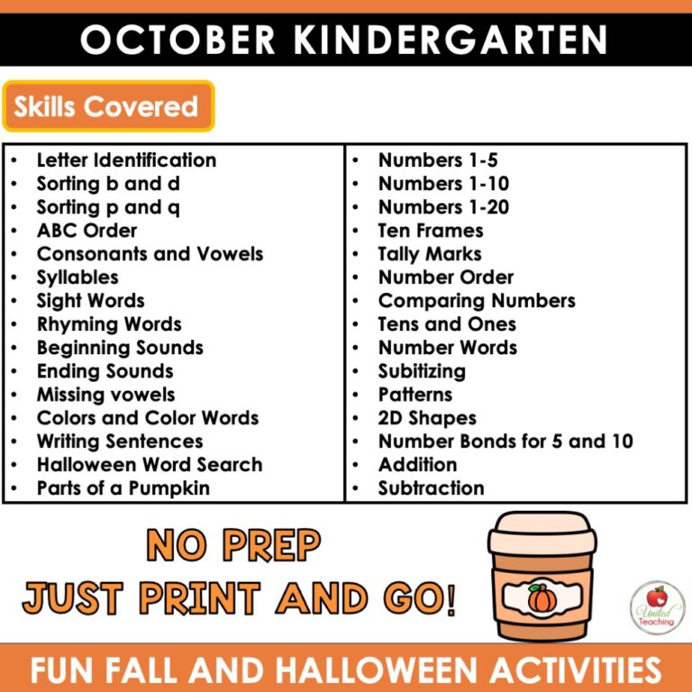 October Math and Literacy Activities for Kindergarten - United Teaching
