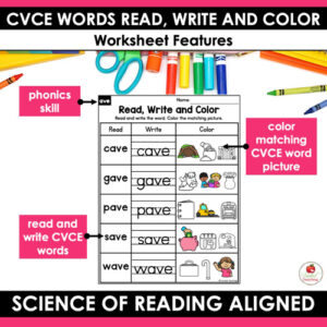 CVCE Words Read Write and Color Worksheets Packet - United Teaching