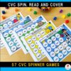 CVC Words Spin Read and Cover Games Packet - United Teaching