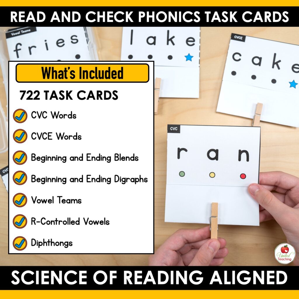 Read and Check Phonics Task Cards - United Teaching