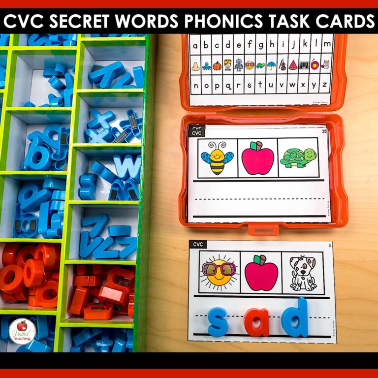 CVC Secret Words Phonics Task Cards - United Teaching