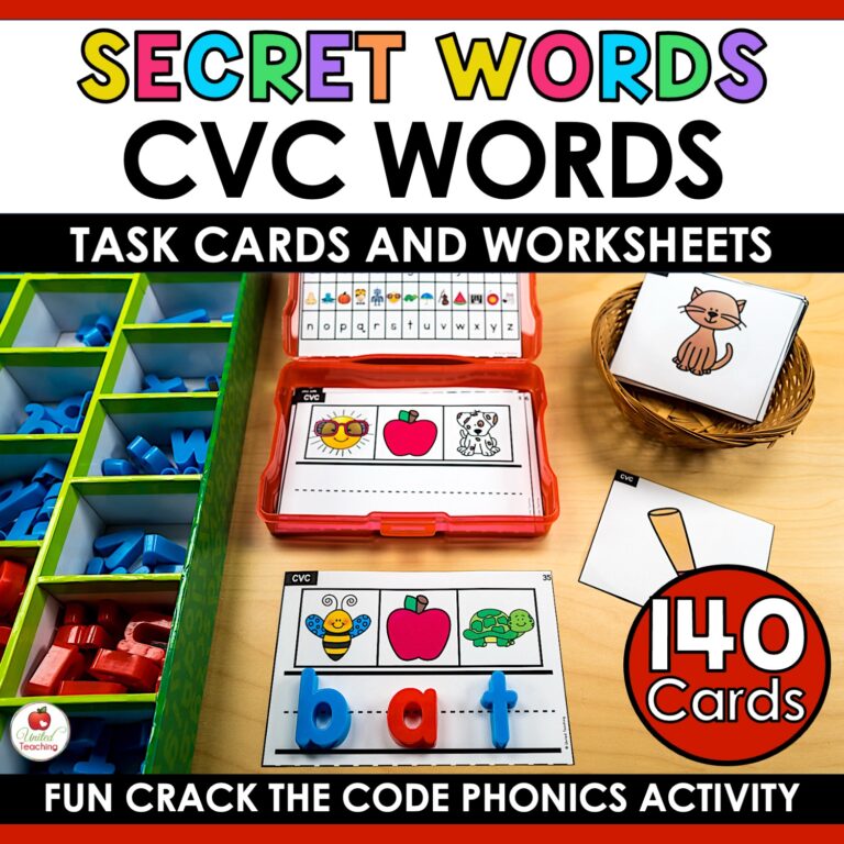 CVC Secret Words Phonics Task Cards - United Teaching
