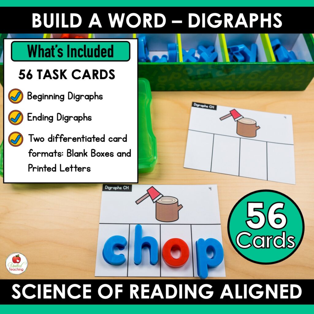 Digraphs Word Building Task Cards - United Teaching