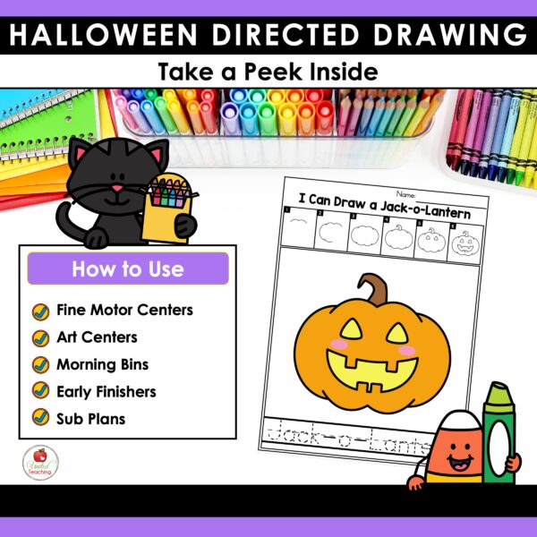 Halloween Directed Drawing Worksheets Packet - United Teaching