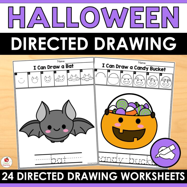 Halloween Directed Drawing Worksheets Packet - United Teaching