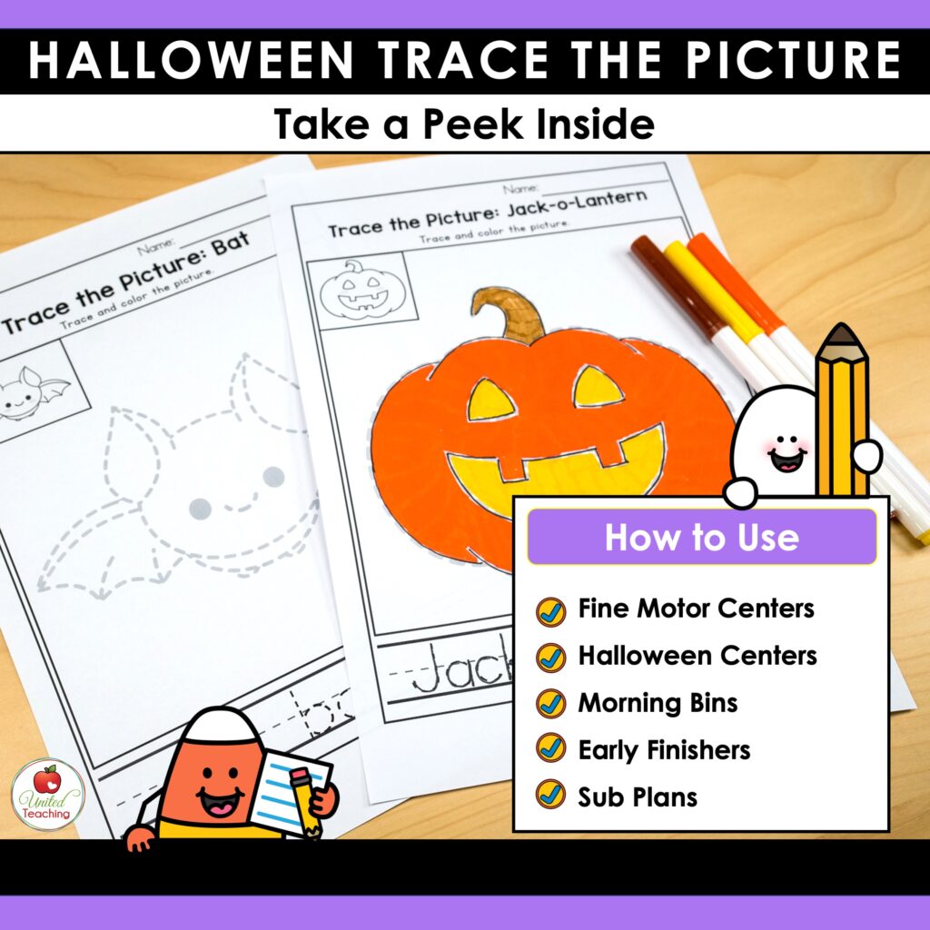 Halloween Trace the Picture Worksheets Packet - United Teaching