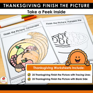 Thanksgiving Finish the Picture Worksheets - United Teaching