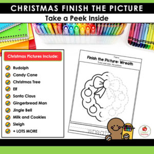 Christmas Finish the Picture Drawing Worksheets - United Teaching