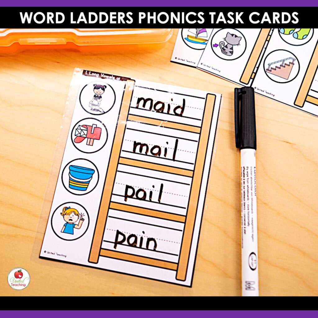 Word Ladders Phonics Task Cards - United Teaching