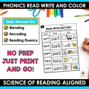 Phonics Read Write and Color Worksheets Bundle - United Teaching