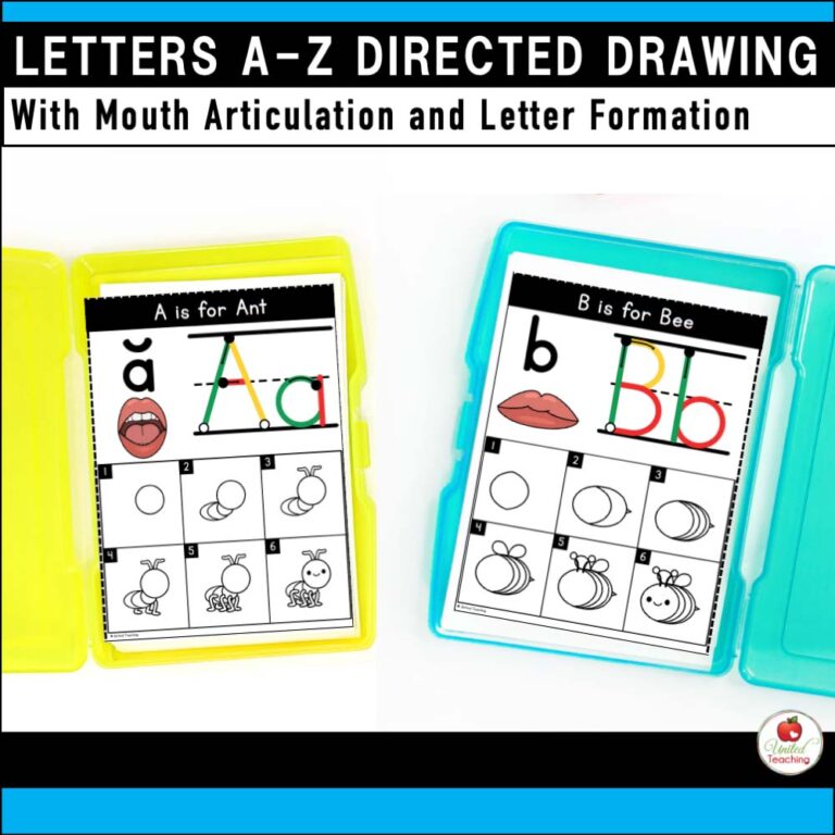 Letters and Sounds Directed Drawing Task Cards Bundle - United Teaching
