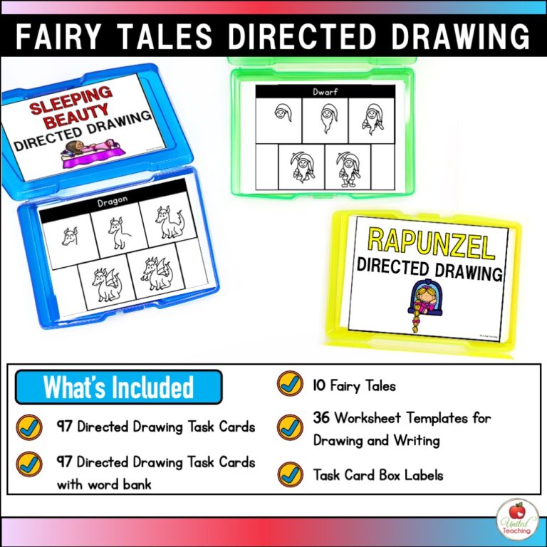 Fairy Tales Directed Drawing Task Cards - United Teaching