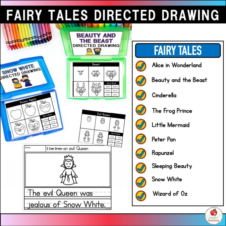 Fairy Tales Directed Drawing Task Cards - United Teaching