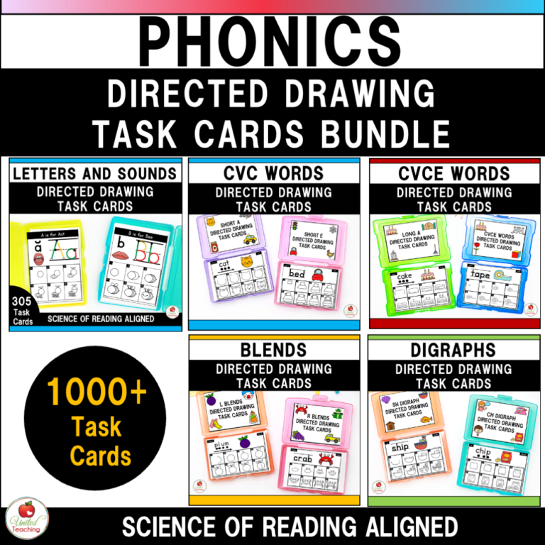Phonics Directed Drawing Task Cards Bundle - United Teaching