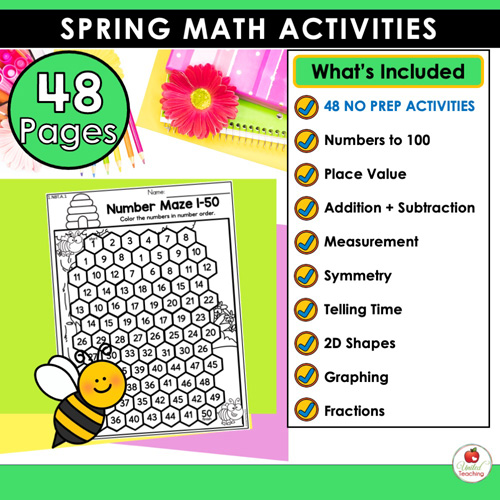 Spring Math Worksheets 1st Grade Packet - United Teaching