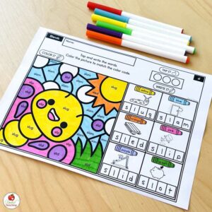 Phonics Color by Code Spring Worksheets - United Teaching