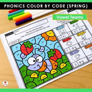 Phonics Color by Code Spring Worksheets Bundle - United Teaching
