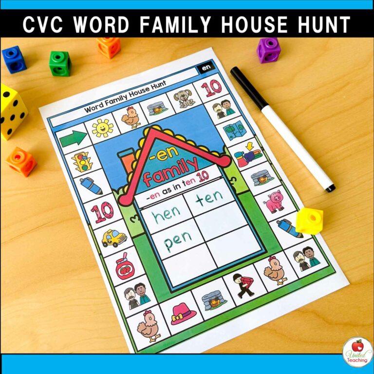 CVC Word Family House Hunt Board Games Packet - United Teaching