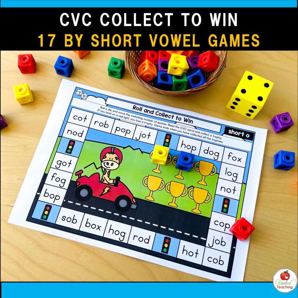 CVC Words Collect to Win Phonics Board Games Packet - United Teaching