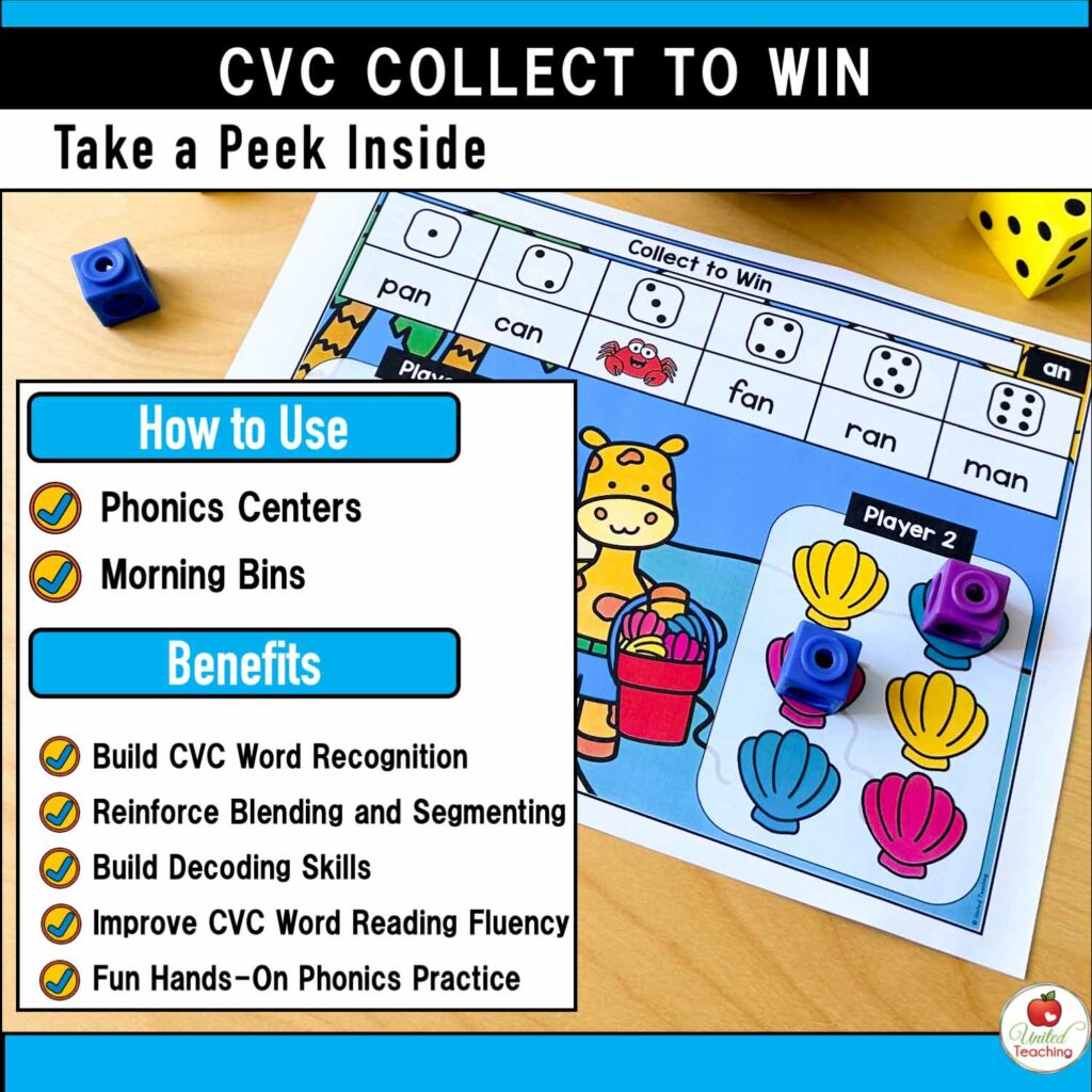 CVC Words Collect to Win Partner Games Packet - United Teaching