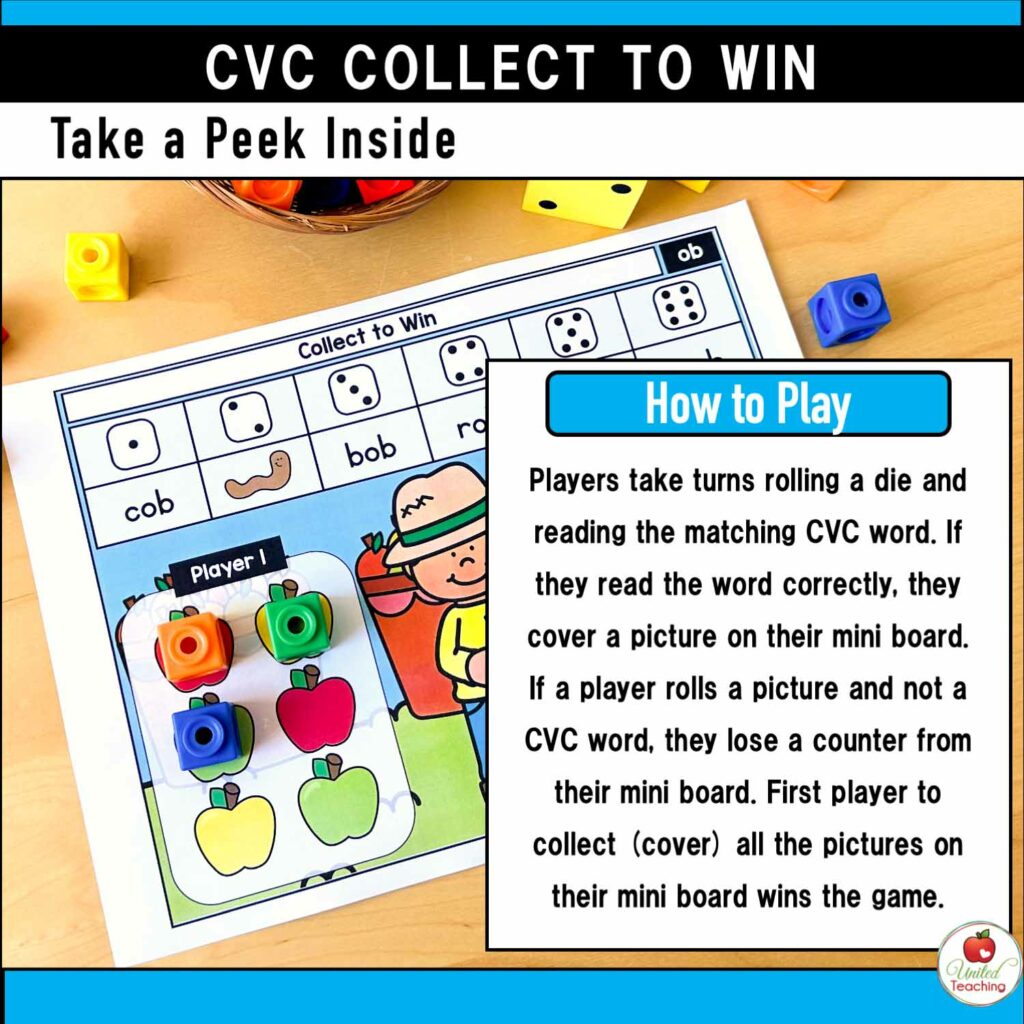 CVC Words Collect to Win Partner Games Packet - United Teaching