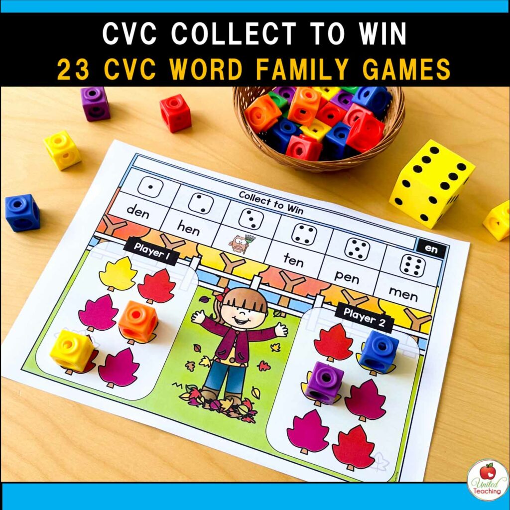 CVC Words Collect to Win Partner Games Packet - United Teaching