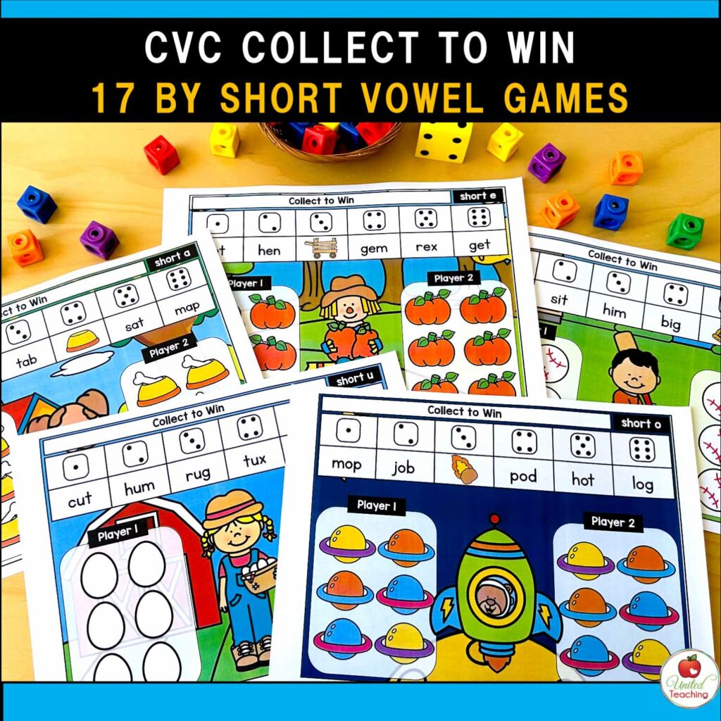 CVC Words Collect to Win Partner Games Packet - United Teaching