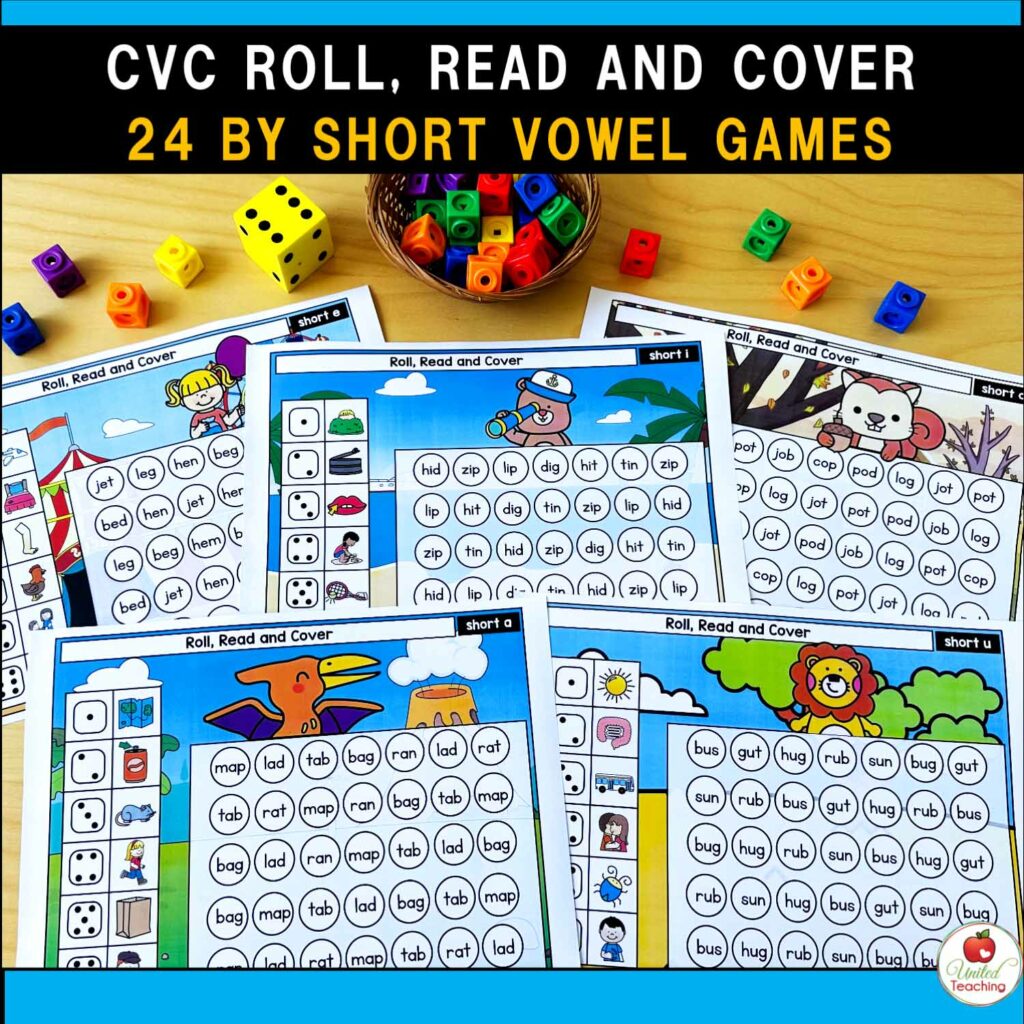 CVC Words Roll Read and Cover Games Packet - United Teaching