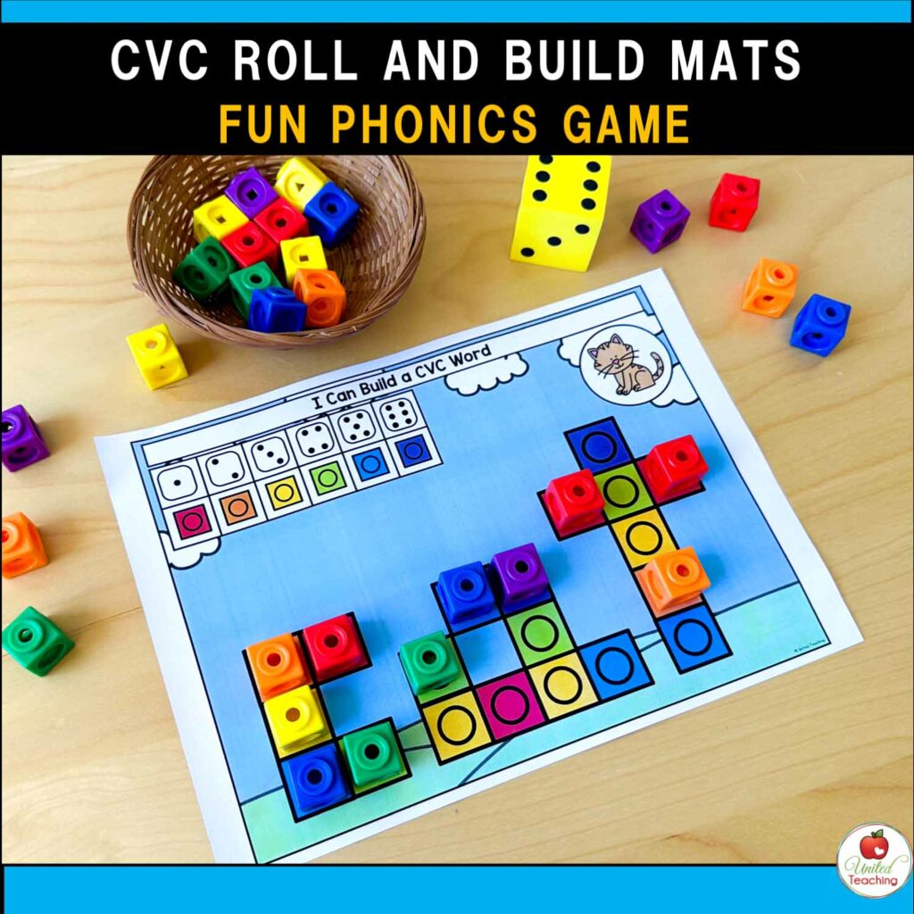 CVC Words Roll and Build Snap Cube Mats Packet - United Teaching