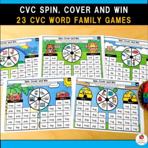 CVC Words Spin Cover and Win Partner Games Packet - United Teaching