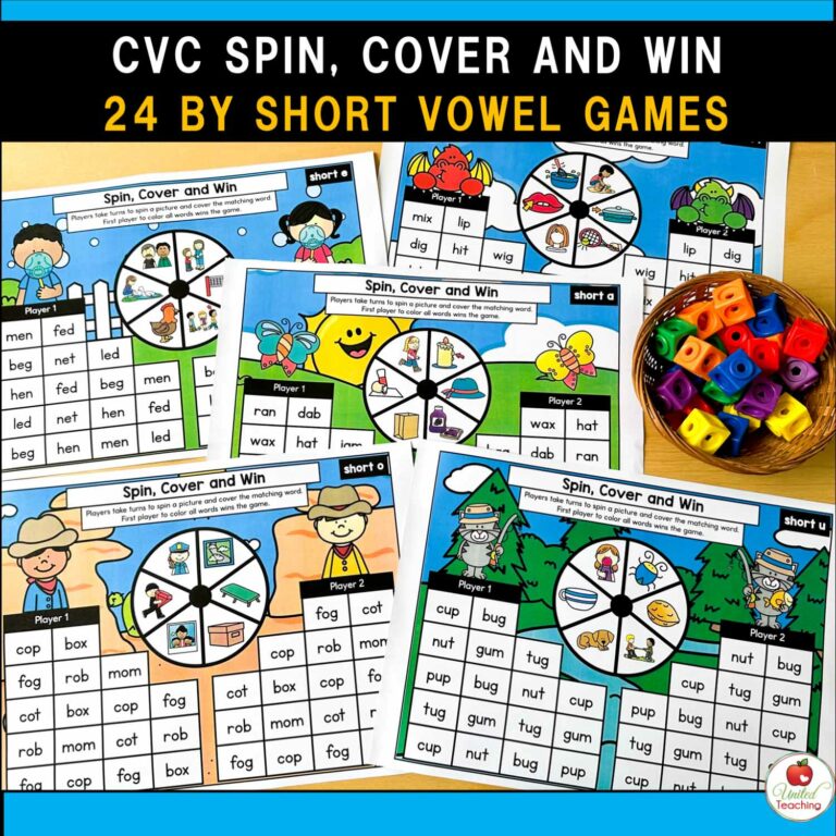 CVC Words Spin Cover and Win Partner Games Packet - United Teaching