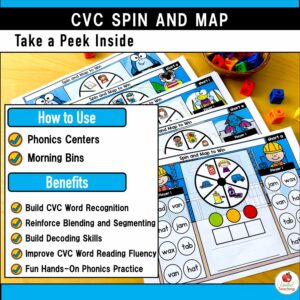 CVC Words Spin and Map Partner Games Packet - United Teaching
