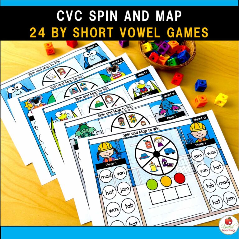 CVC Words Spin and Map Partner Games Packet - United Teaching