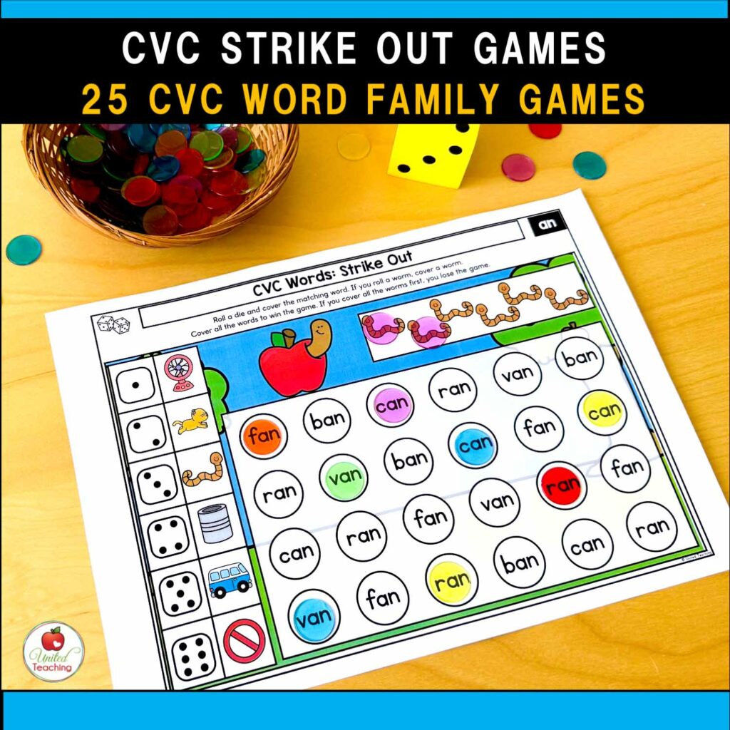 CVC Words Strike Out Individual Games Packet - United Teaching