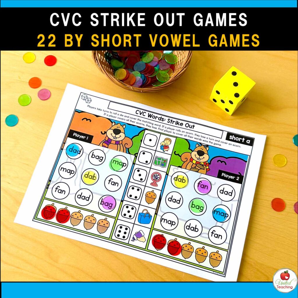 CVC Words Strike Out Partner Games Packet - United Teaching
