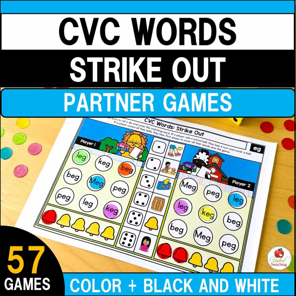 CVC Words Strike Out Partner Games Packet - United Teaching